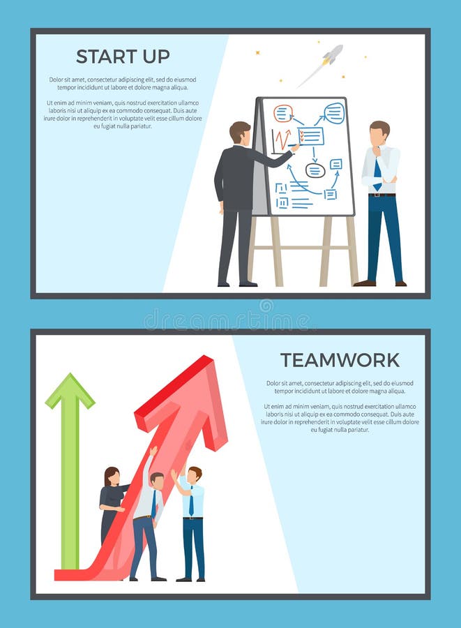 Start Up and Teamwork Set of Posters with Text Stock Vector ...
