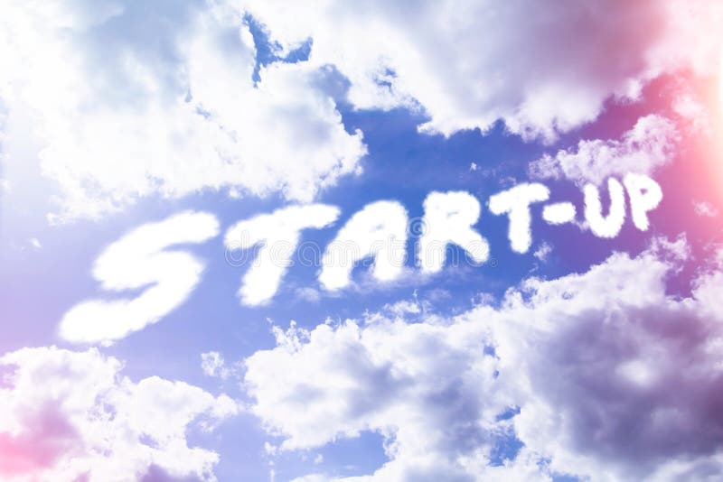 Start Up. Text from Clouds in Sky in Bright Sunlight Stock Image ...