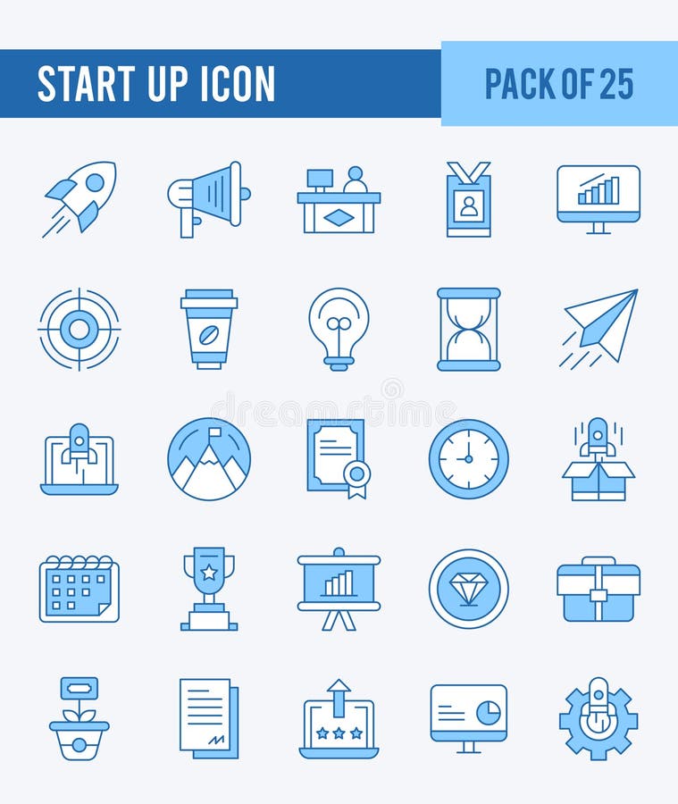 25 Start Up. Two Color Icons Pack. Vector Illustration Stock Vector ...