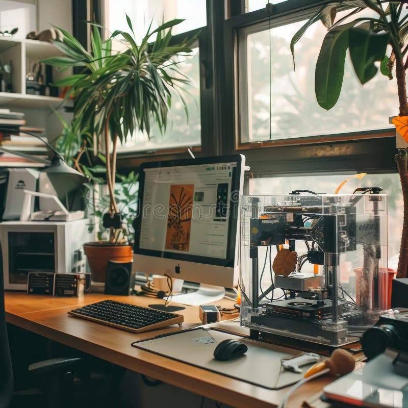 A Start-ups Workspace with a 3D Printer Creating Tech Prototypes Stock ...