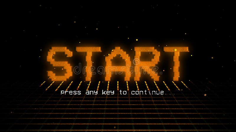 Start, Vintage Arcade Game Screen with Glitch Effect, Computer ...