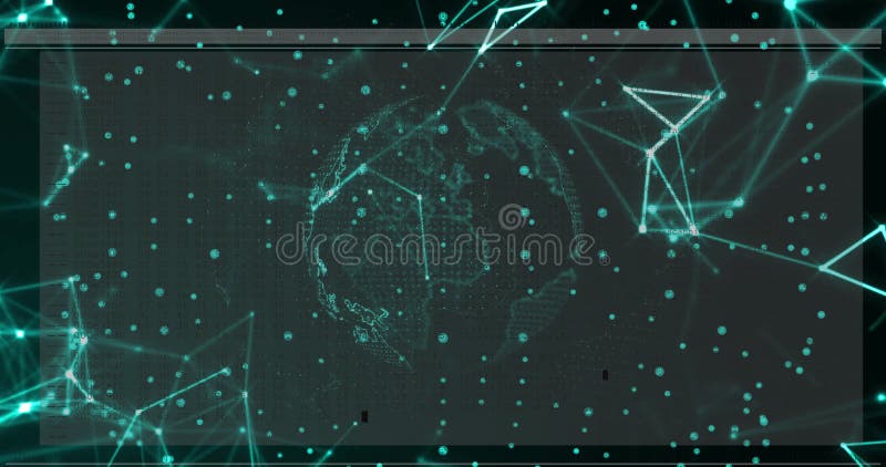 Start Wireframe Globe Rotating, Nodes Floating and Links Animating Visualizing Global Data Flow ...