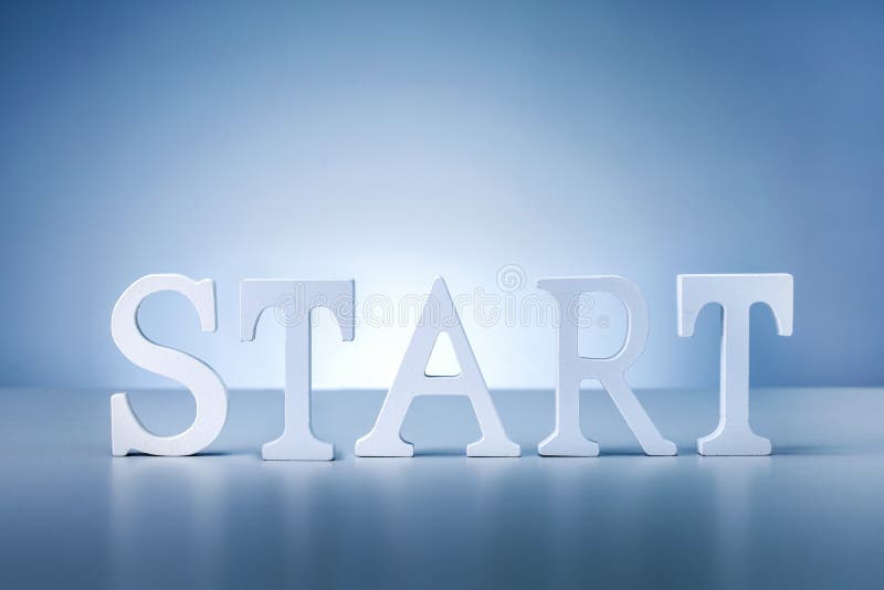 Start Word on Blue Light Background. Stock Image - Image of blue, time ...