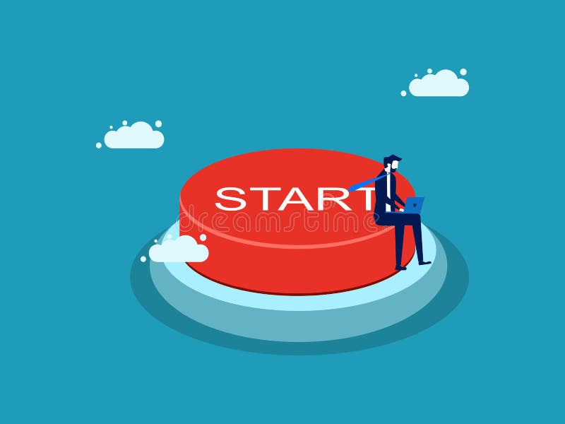 Start Working or Doing Business. Businessman Working on Start Button ...