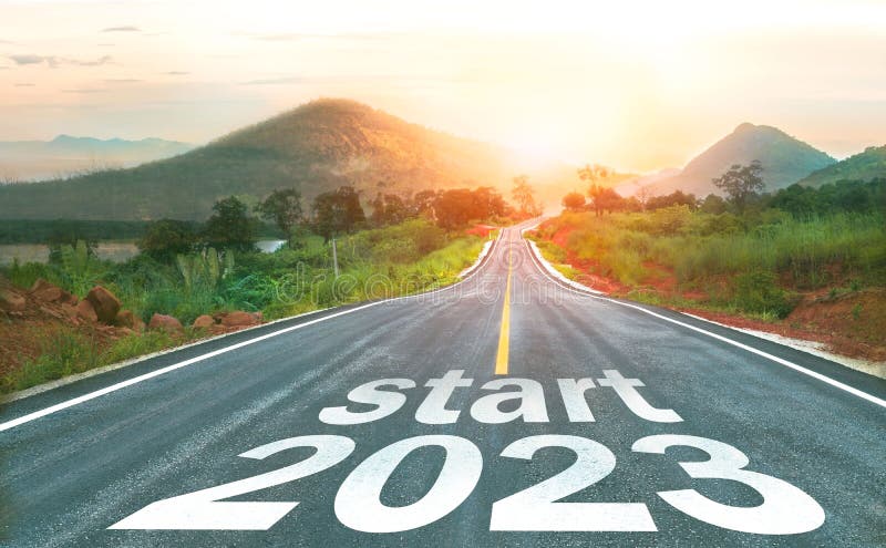 Start 2023 Written on Highway Road in the Middle of Empty Asphalt Road ...