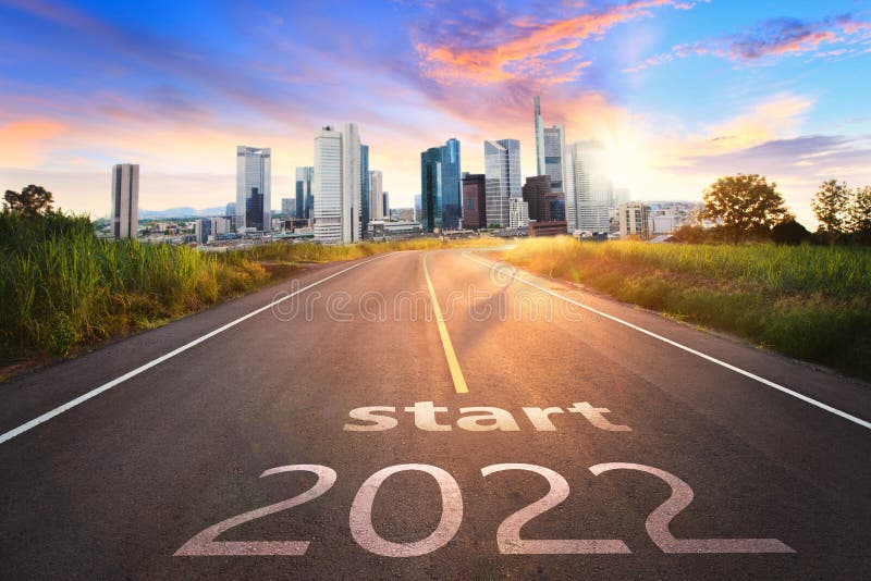 Start 2022 Written on Highway Road in the Middle of Empty Asphalt Road ...
