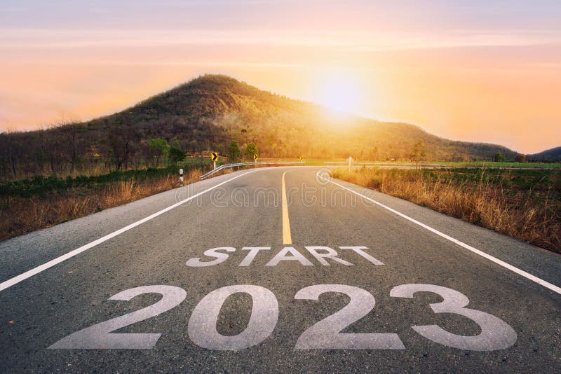 Start 2023 Written on Highway Road in the Middle of Empty Asphalt Road ...