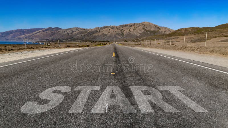 Start Written on Highway Road To the Mountain Stock Photo - Image of ...
