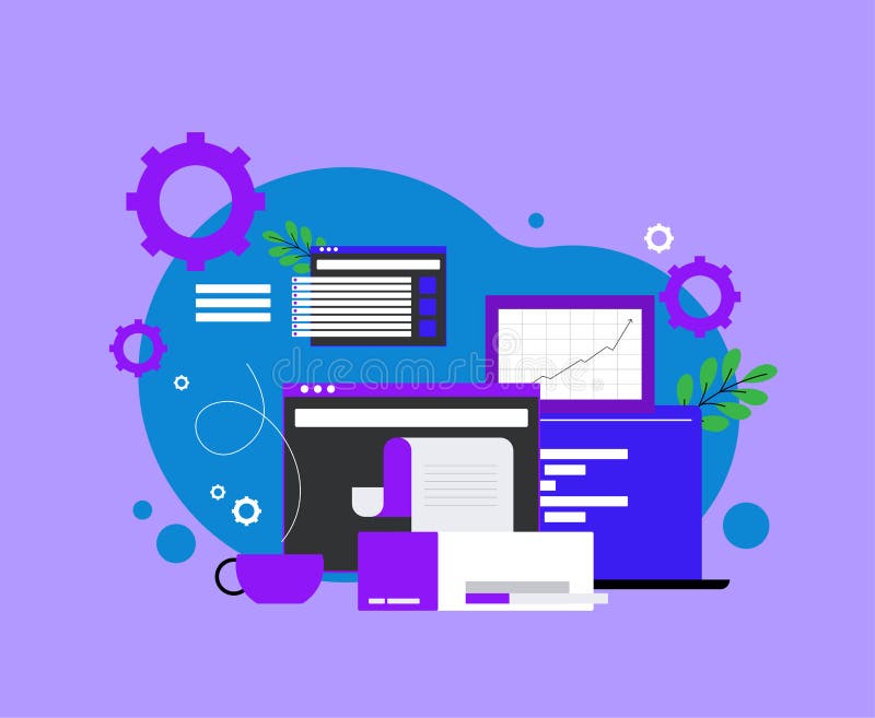 Start Your Business Landing Flat Design Colored Vector Illustration ...