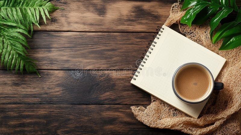 Blank Journal Pages and Coffee in the Morning, Rustic Top Down View ...