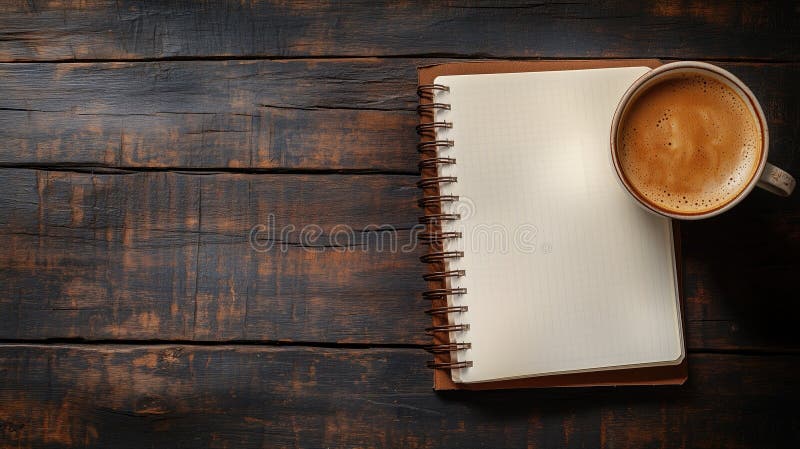 Blank Journal Pages and Coffee in the Morning, Rustic Top Down View ...