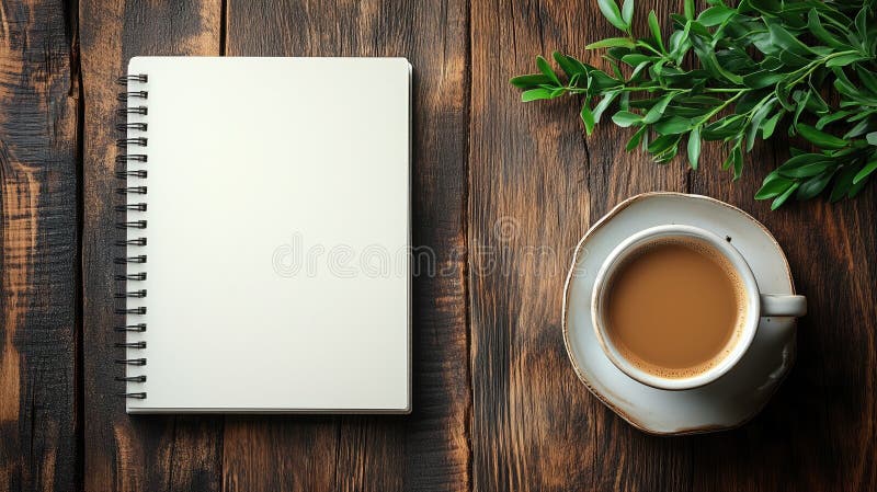 Blank Journal Pages and Coffee in the Morning, Rustic Top Down View ...