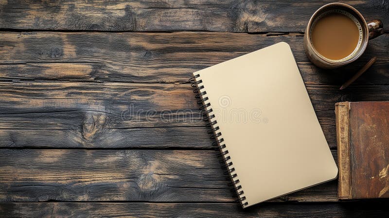 Blank Journal Pages and Coffee in the Morning, Rustic Top Down View ...