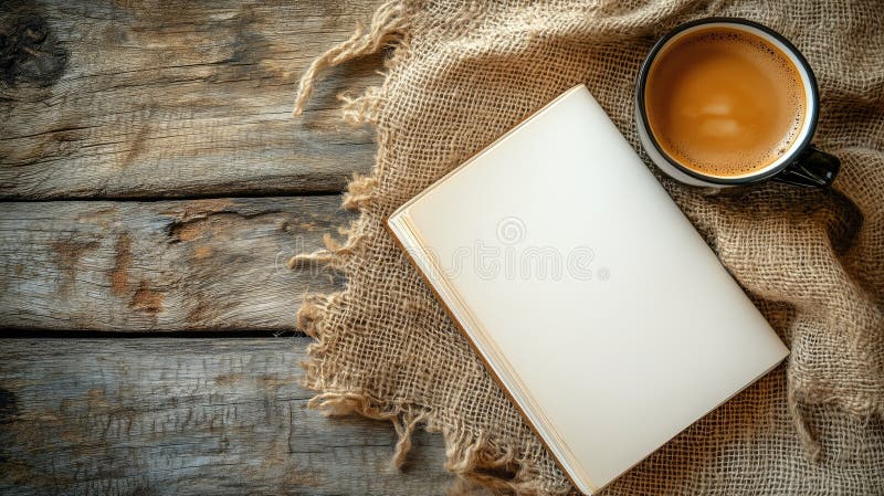 Blank Journal Pages and Coffee in the Morning, Rustic Top Down View ...