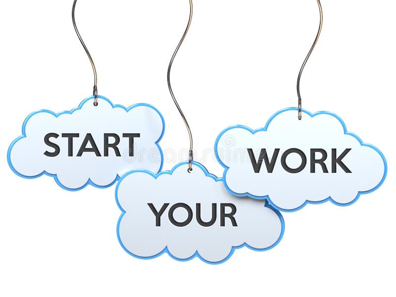 Start Your Work on Cloud Banner Stock Illustration - Illustration of ...