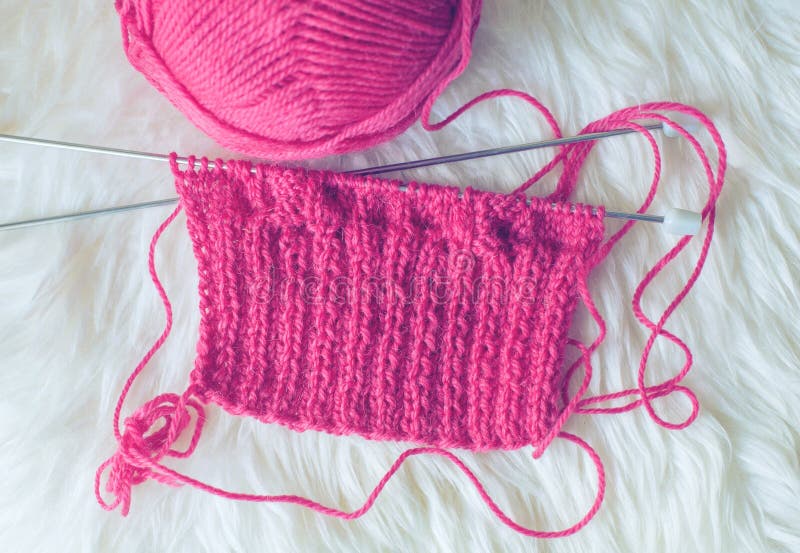 Knitting a Pink Baby Jersey - Yarn and Needles Stock Image - Image of ...