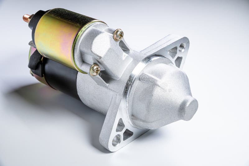 Part of the Starter for a Car Close-up, Isolated on a White Background ...