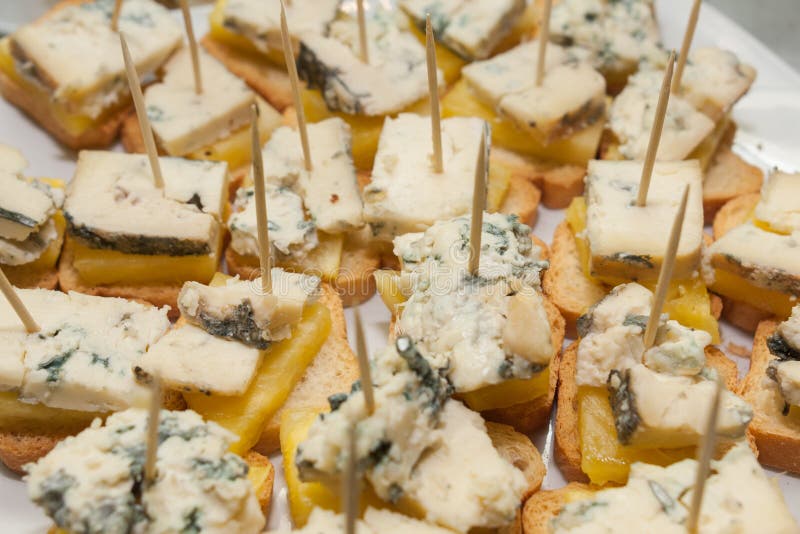 Starters Sandwiches with Blue Cheese and Pine Slice Stock Image - Image ...