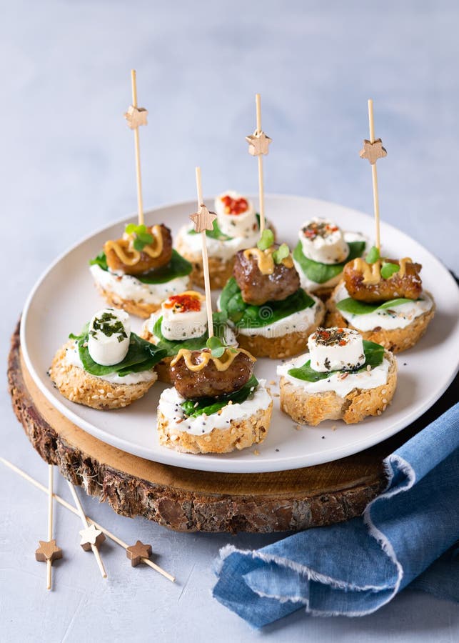 Mini Kebabs on Skewer with Tiger Shrimp and Leek, Served in Teriyaki ...