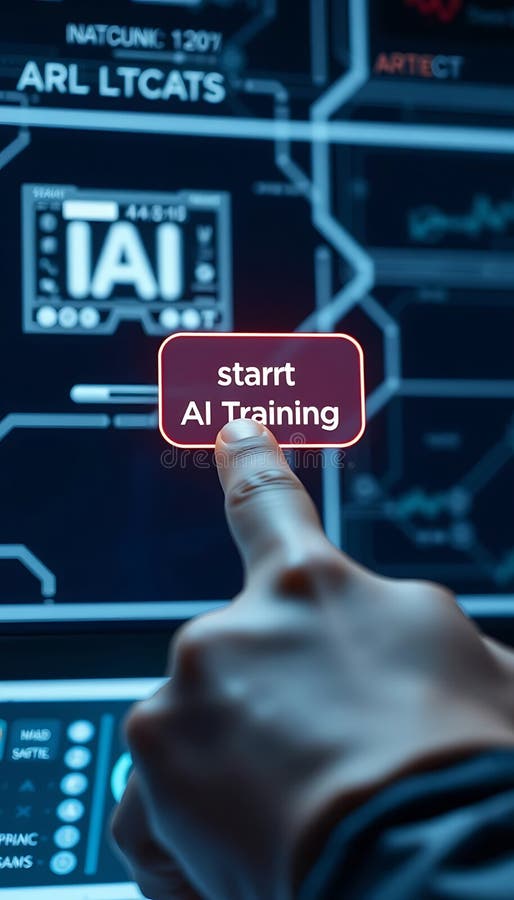 Starting Ai Training Finger Pressing High Tech Futuristic Button ...