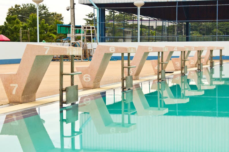 Starting block and pool stock image. Image of location - 26255763