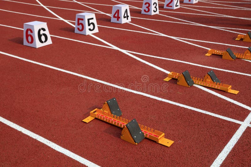 Starting Blocks on the Plastic Runway Stock Image - Image of line ...