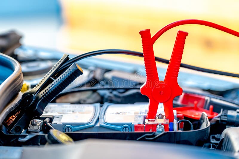 Starting the Car Using the Starter Cables Stock Image - Image of ...