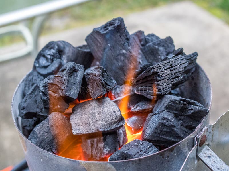 Starting Charcoal for Grilling Stock Image - Image of container, glow ...