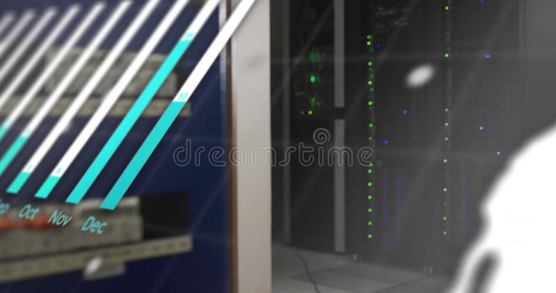 Starting Data Charts Animating Over Server Racks, Code Scrolling, Rotating Globe, Graph ...