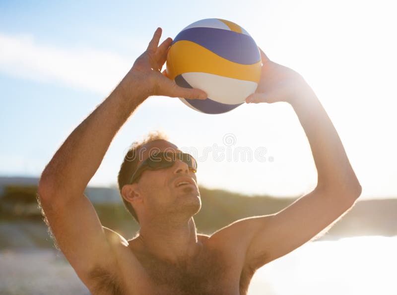 Starting the Game. a Beach Volleyball Game on a Sunny Day. Stock Photo ...