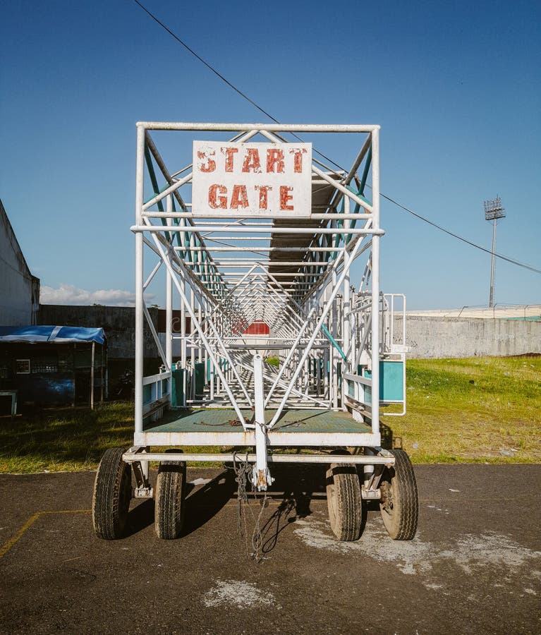 Starting Gate Structure for Horse Racing Under Clear Blue Sky Stock ...