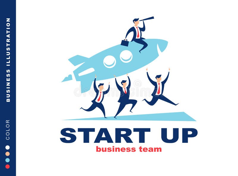 Starting a New Project, the Team Helps Rocket To Fly Stock Vector ...