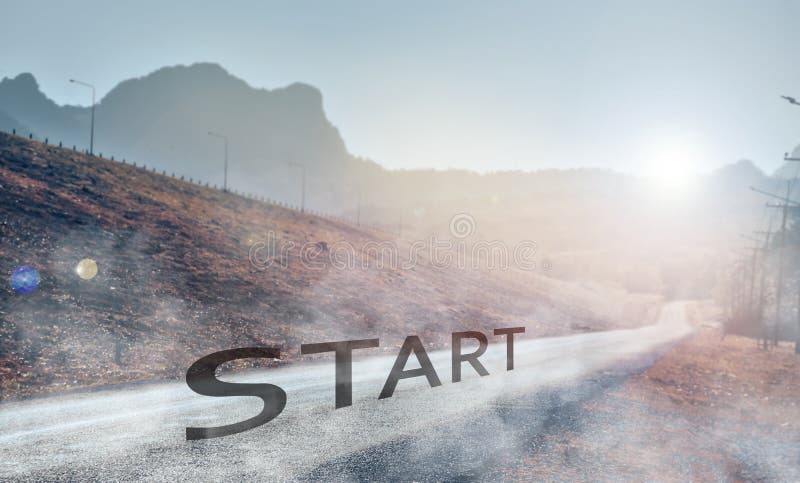 Starting Point and Journey on a Paved Road with Sunrise in the Valley ...