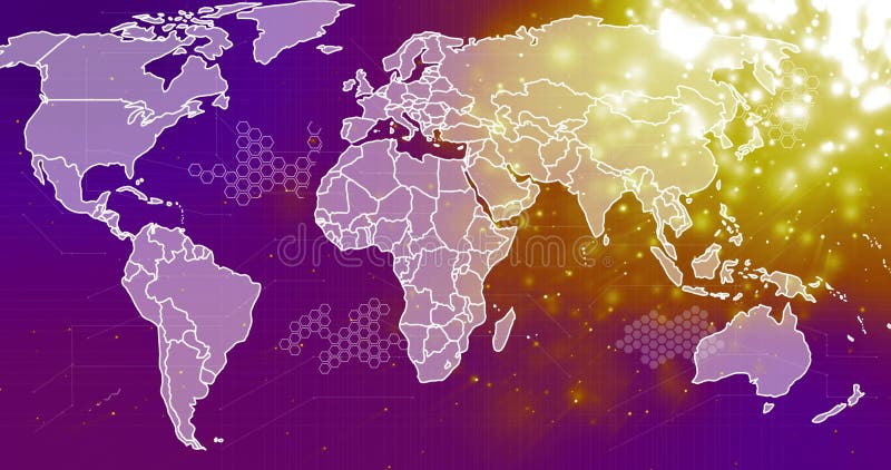 Starting Purple Tracing Map Sparking Golden Particles Pulsing Hex Grids ...