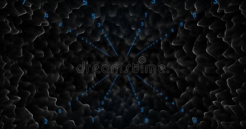 Starting Radial Array Of Ten Blue Digits Converging Rotating Morphing While Visualizing Data