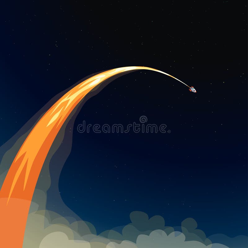 Starting Space Rocket with Long Fire Stream Stock Vector - Illustration ...