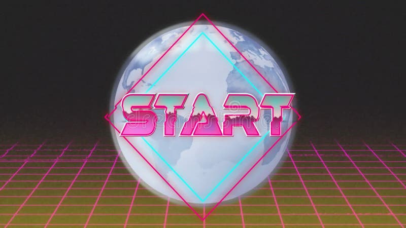 Starting Text Animation Over Globe and Neon Grid Background Stock Video ...