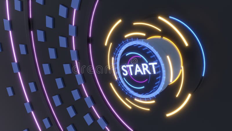 Startknapp Med Hologramljus, Illustration 3d Stock Illustrationer ...
