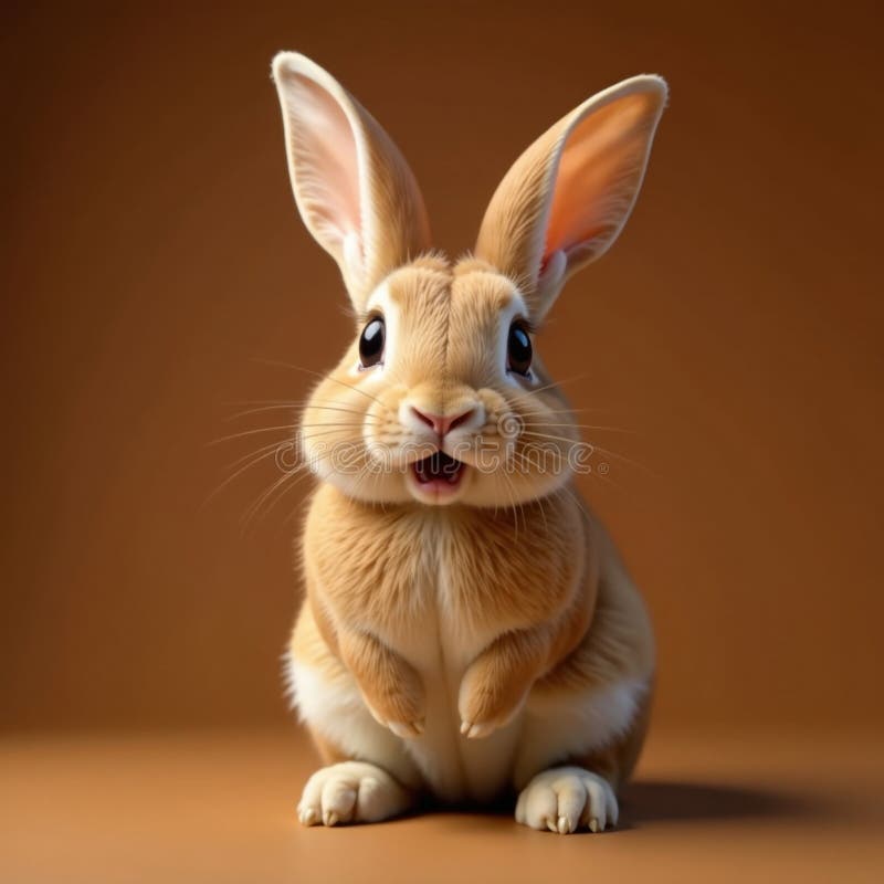 Startled Bunny, Big Eyes, Brown Backdrop, Ample Space, Fur, Whiskers ...