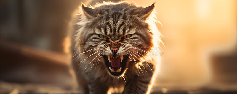 Startled Cat with a Wild Expression Standing Alone Against a Clear ...