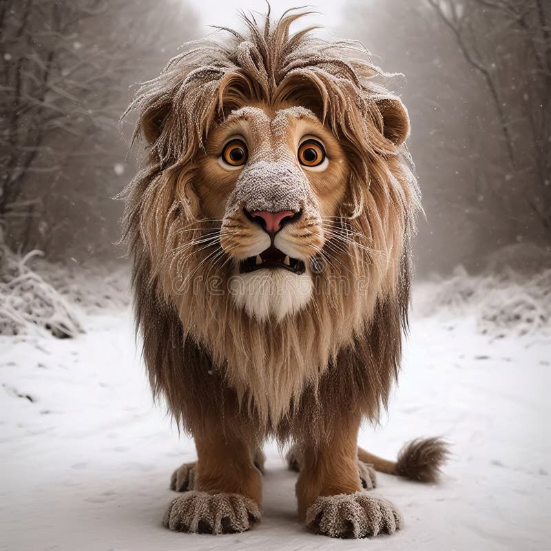 Startled Lion a Lion with a Mane Standing on End, Looking Start Stock ...