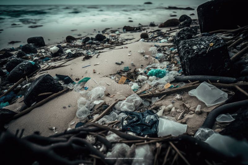 Startling Image of Plastic Pollution on a Beach, Generative AI Stock ...