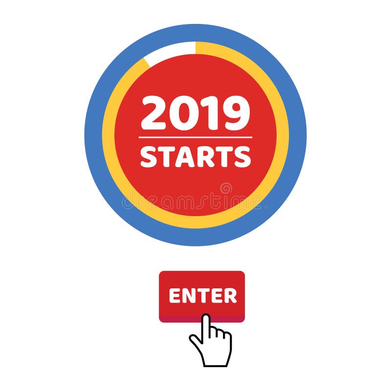 2019 almost Starts, Red Button Enter Page with Hand Glove Cursor ...