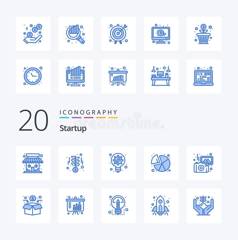20 Startup Blue Color Icon Pack Like Photography Graph Generation ...