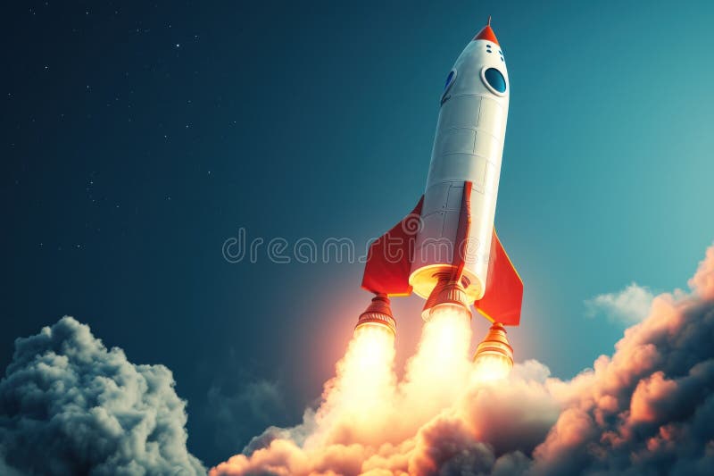 Startup and Breakthrough Concept with Launched Rocket To the Space ...
