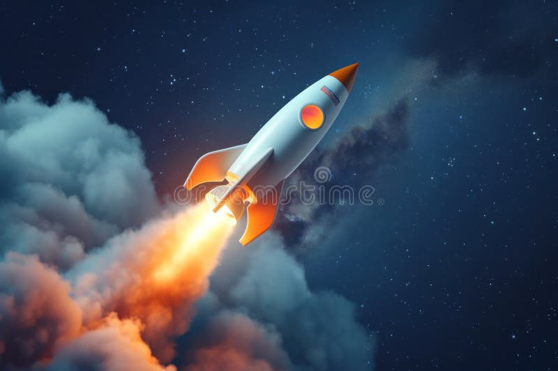 Startup and Breakthrough Concept with Launched Rocket To the Space ...