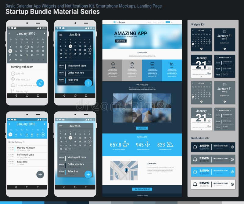 Startup Bundle Material Series. Mobile App UI and Landing Page Stock ...