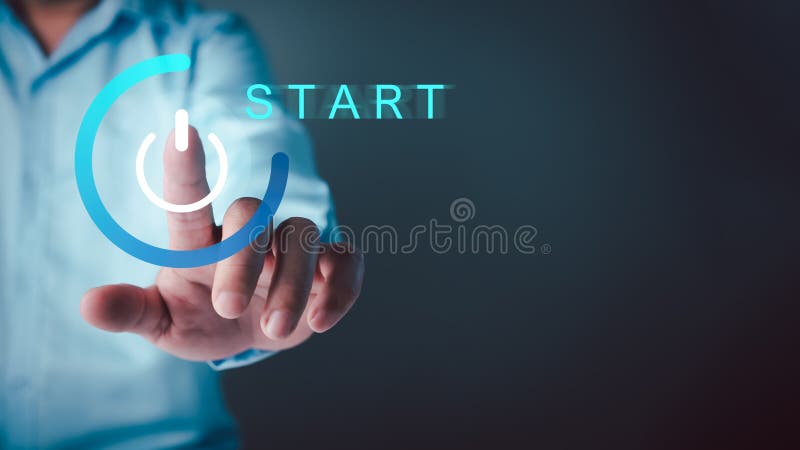 Startup Business Concept, Businessman Hand Pressing the Start Button ...