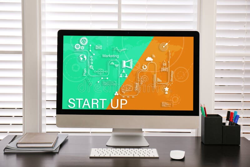 Startup Business. Workplace with Computer in Office Stock Image - Image ...