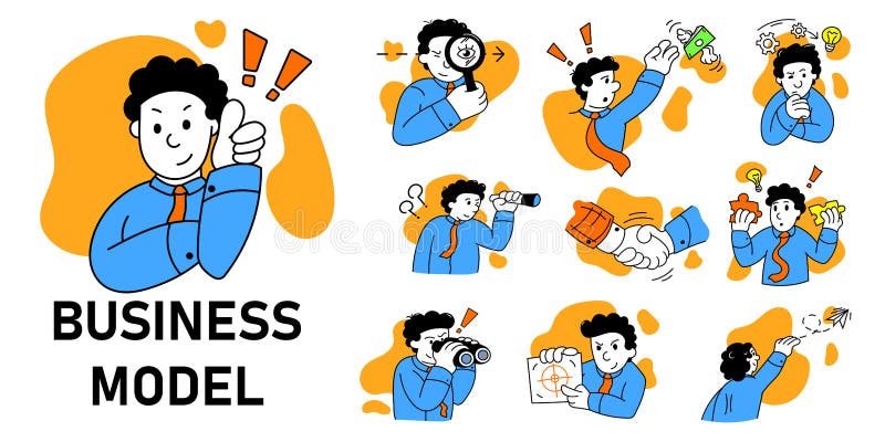Startup and Business Development Model Concept. Cute Business Man in ...